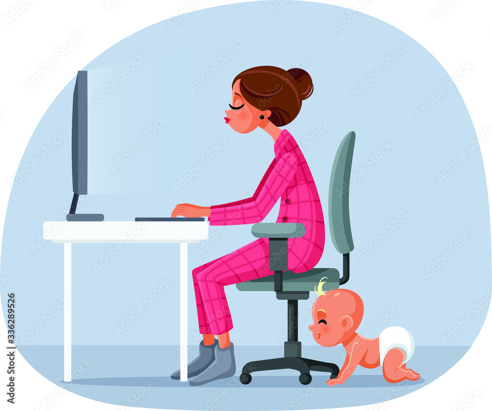 Mother Working from Home Vector Cartoon Illustration Stock Vector ...