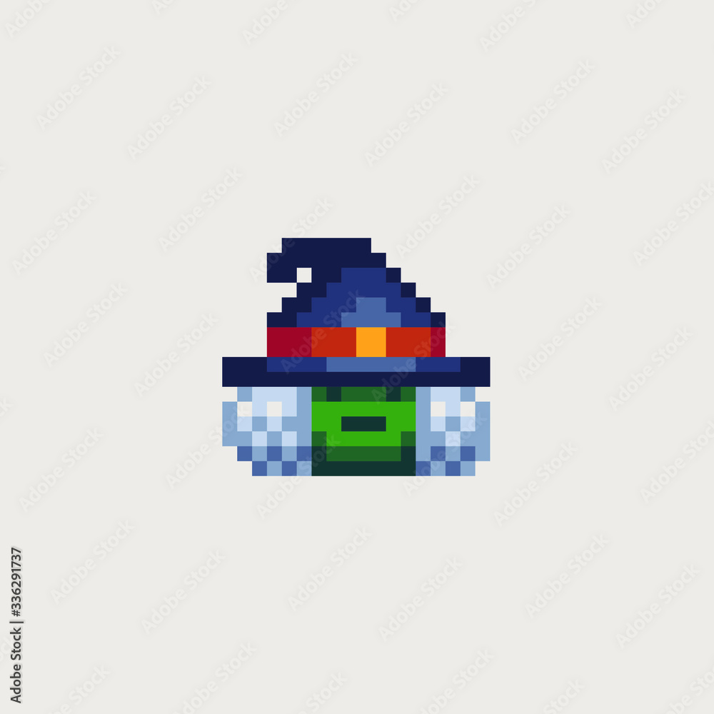 8bit witch. Halloween party pixel art icons set, greeting card or ...
