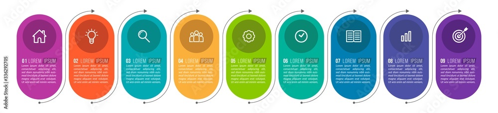Minimal Business Infographics template. Timeline with 9 steps, options ...