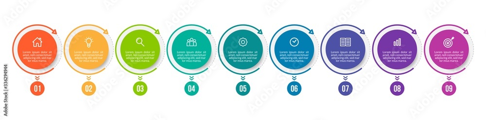 Minimal Business Infographics template. Timeline with 9 steps, options ...