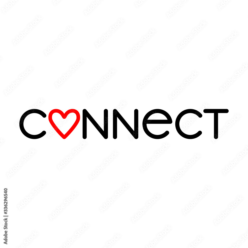 connect logo. black text with red heart shape. network connection ...