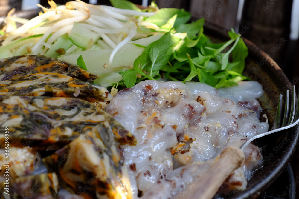 Homemade Vietnamese vegan food, steamed rice roll, stuffed pancake of ...