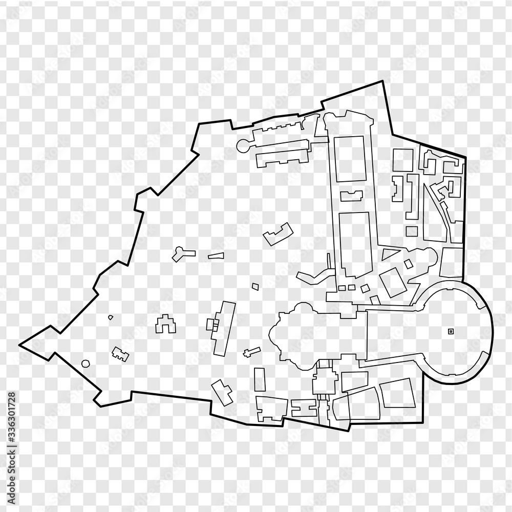 Vatican blank map. Vatican City State in Rome with important buildings ...