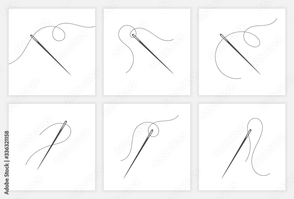 Needle and thread silhouette icon set vector illustration. Tailor logo ...