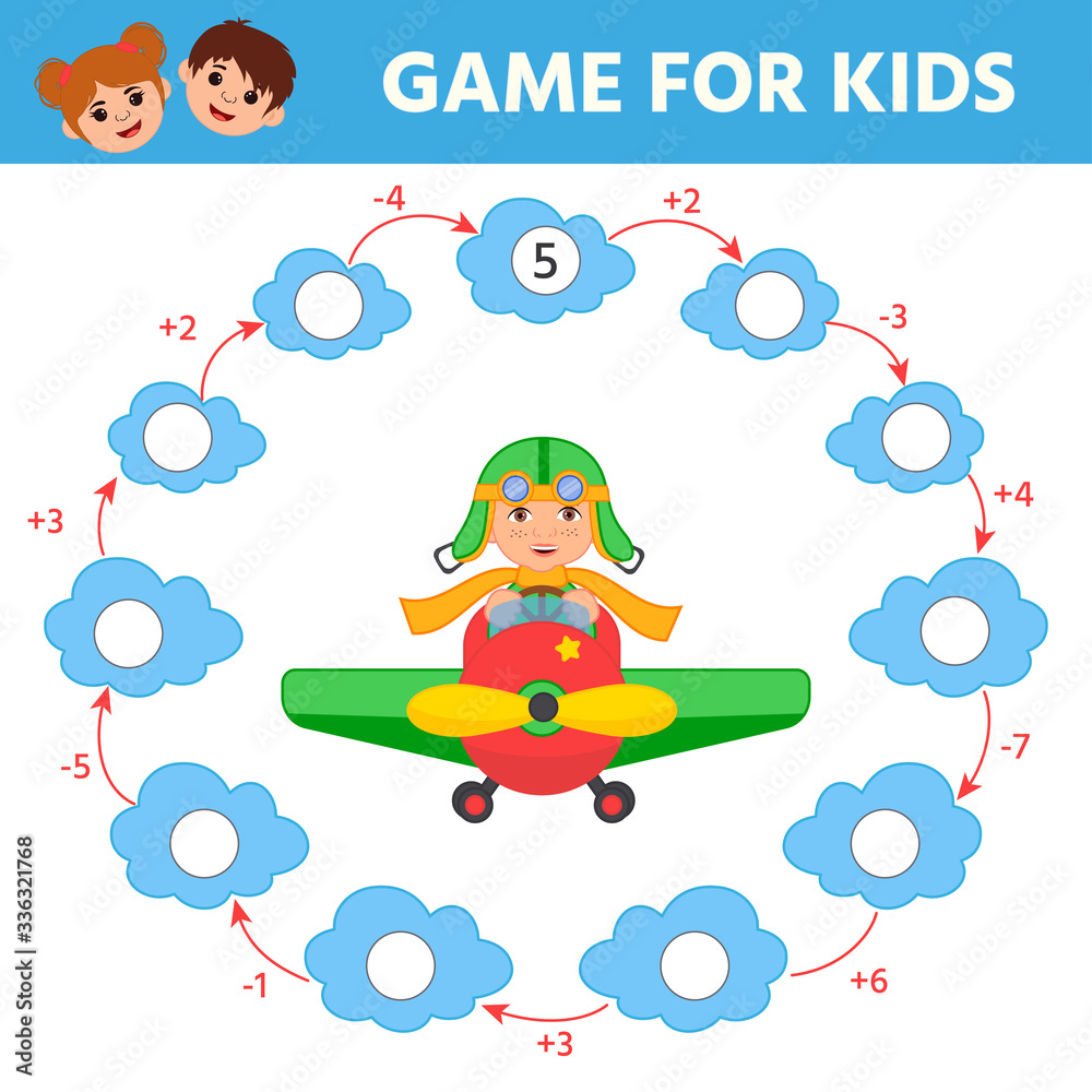 Math Game for children. Airplane in the clouds. Learning counting ...