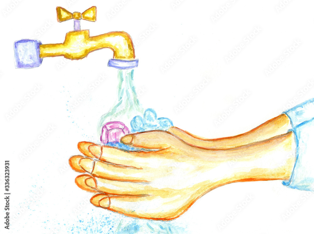 Hand washing drawing Stock Illustration | Adobe Stock