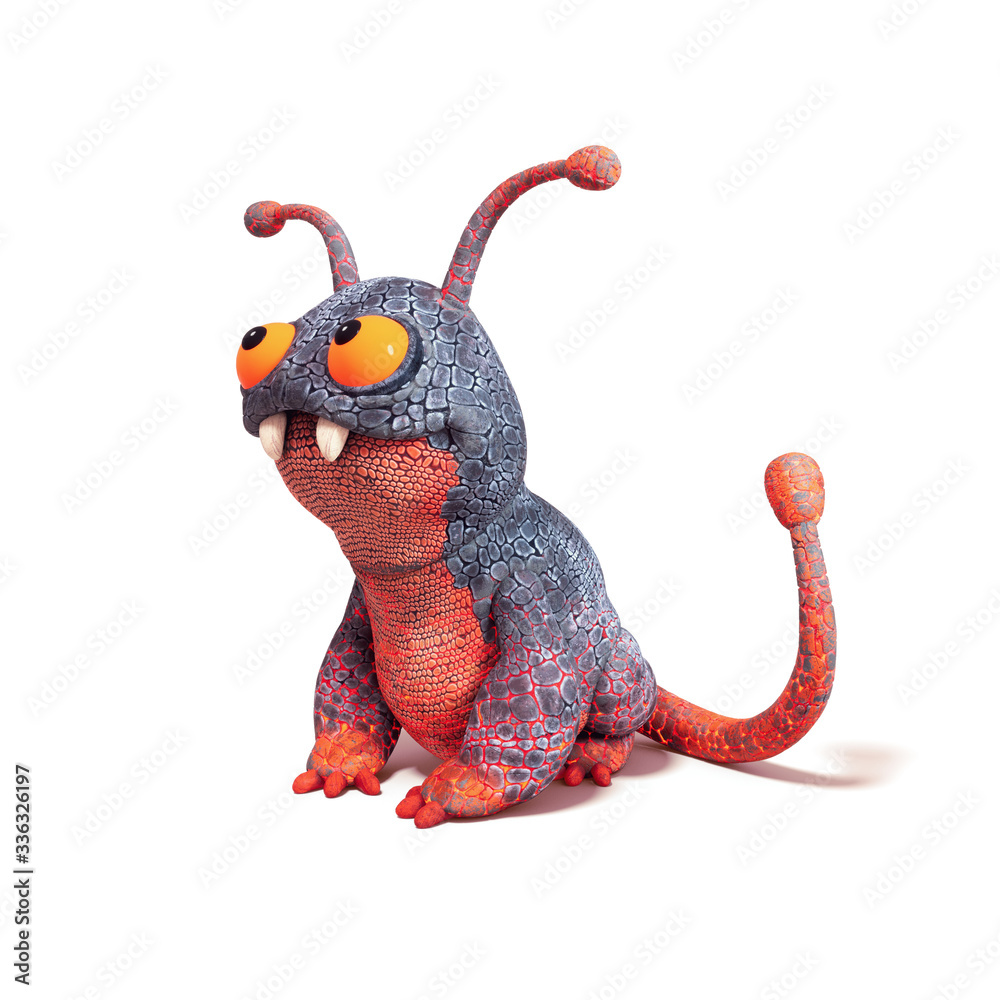 Stockillustratie 3d illustration of cute little cartoon grey red lava ...
