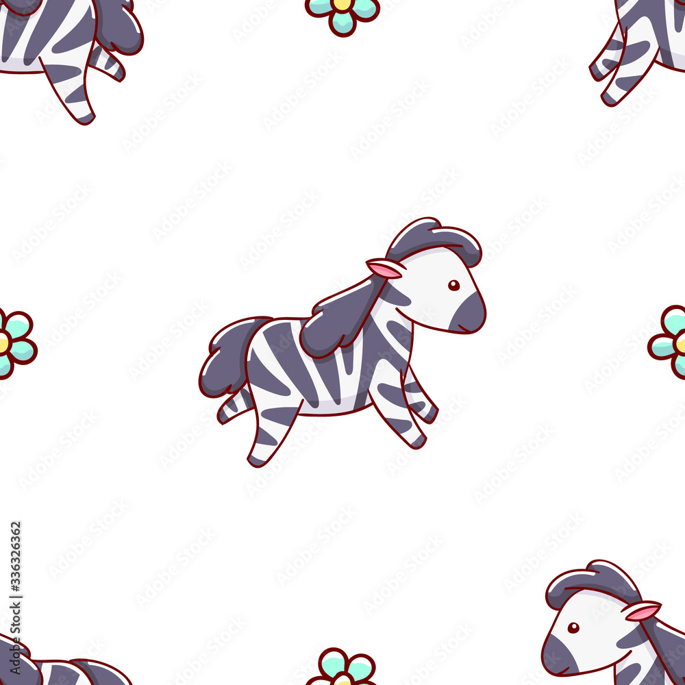 Seamless pattern, cute kawaii hand drawn zebra doodles Stock Vector ...
