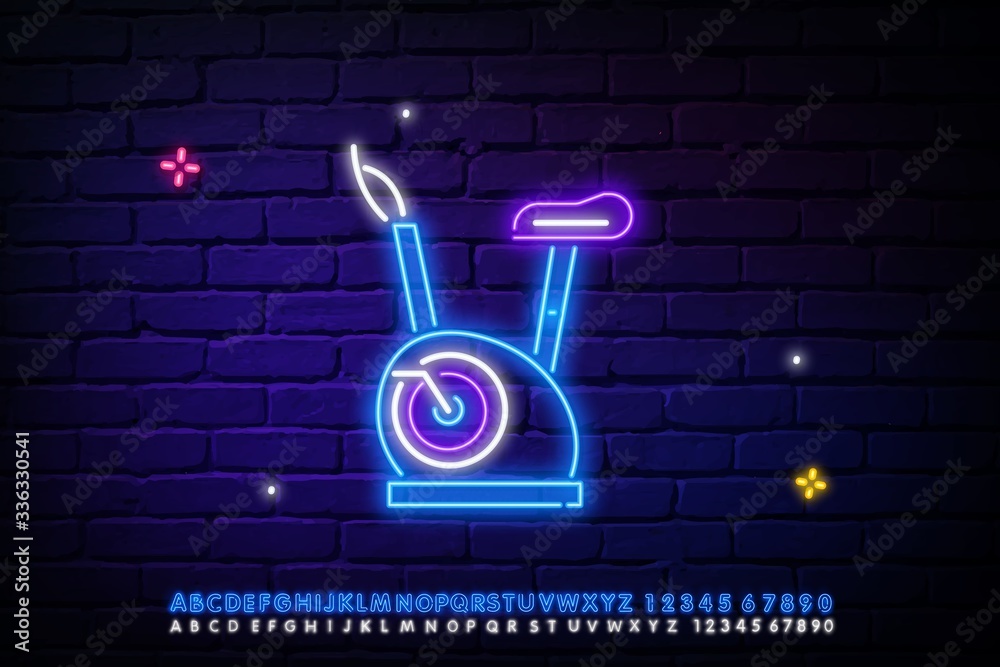 Exercise bike neon sign. Fitness club, sport and advertisement design ...