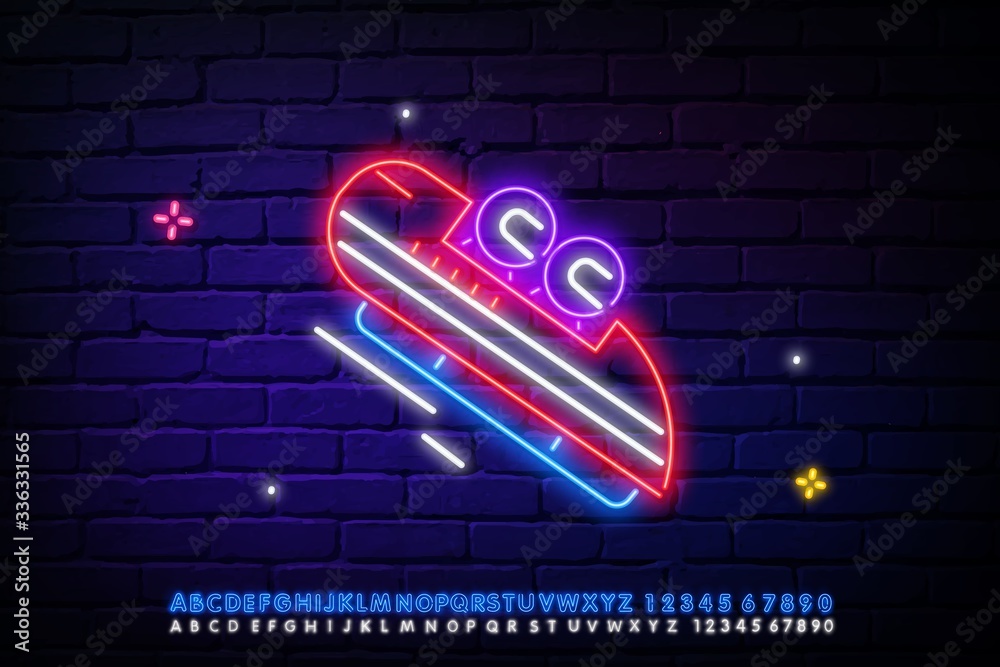 Luge neon signs set. Bobsled, bobsleigh, track, skeleton. Vector ...