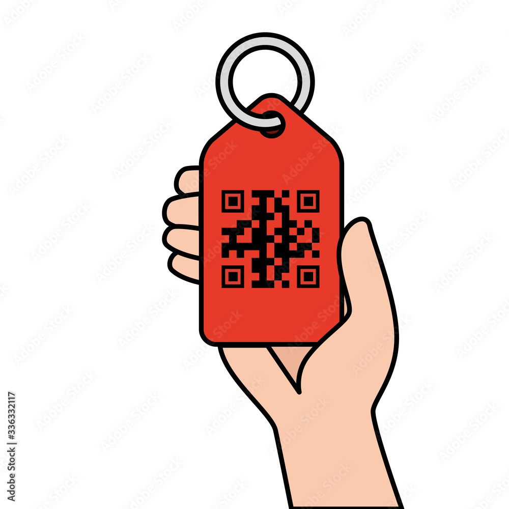 qr code over label and hand design of technology scan information ...