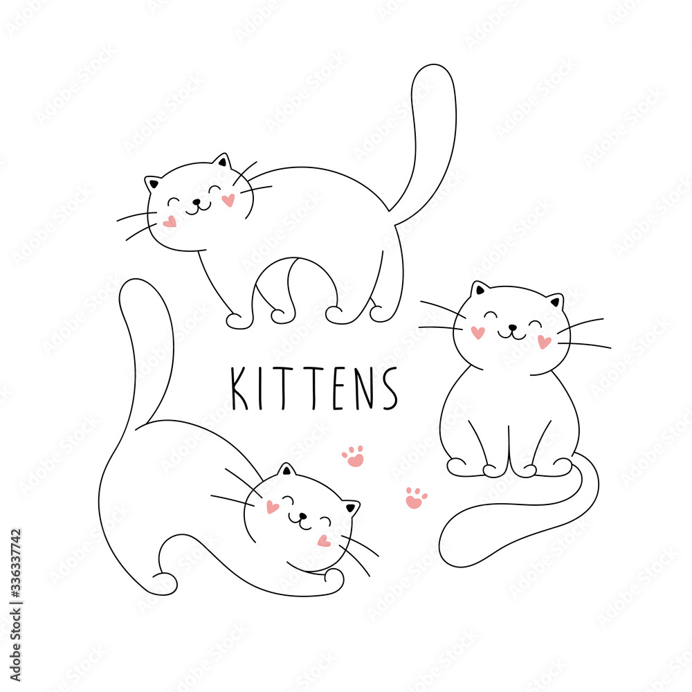 Cute kittens in lines. Cartoon vector illustration isolated on white ...