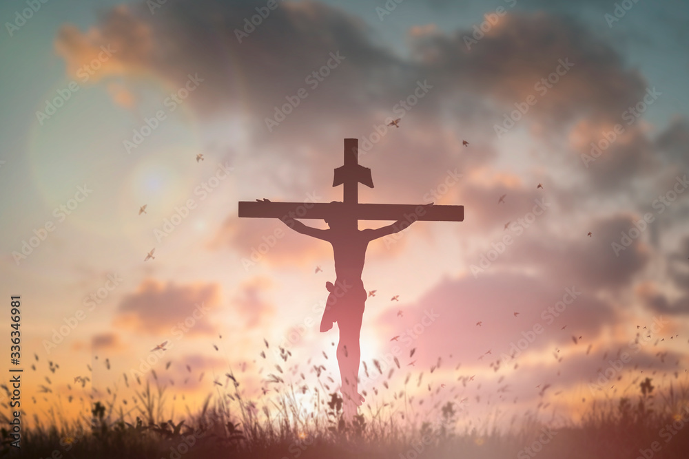 Silhouette Jesus christ death on cross crucifixion on calvary hill in ...