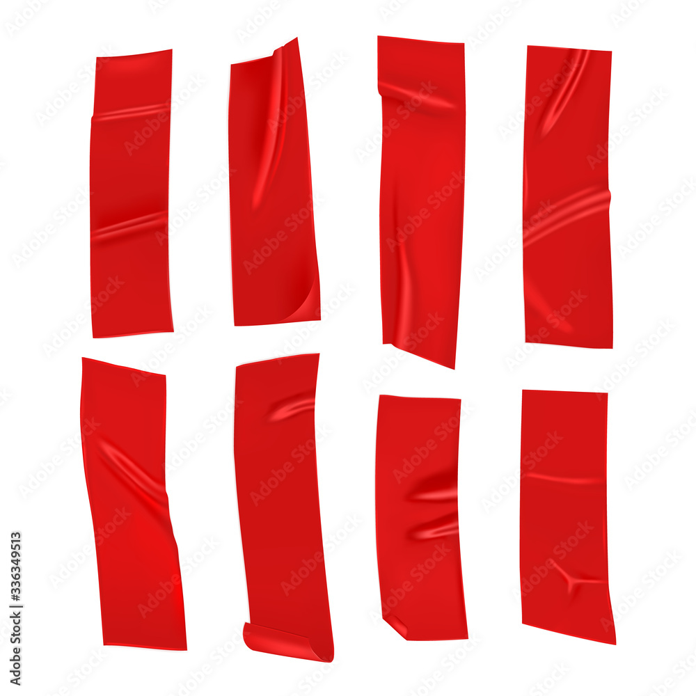 Red duct tape set. Realistic red adhesive tape pieces for fixing ...
