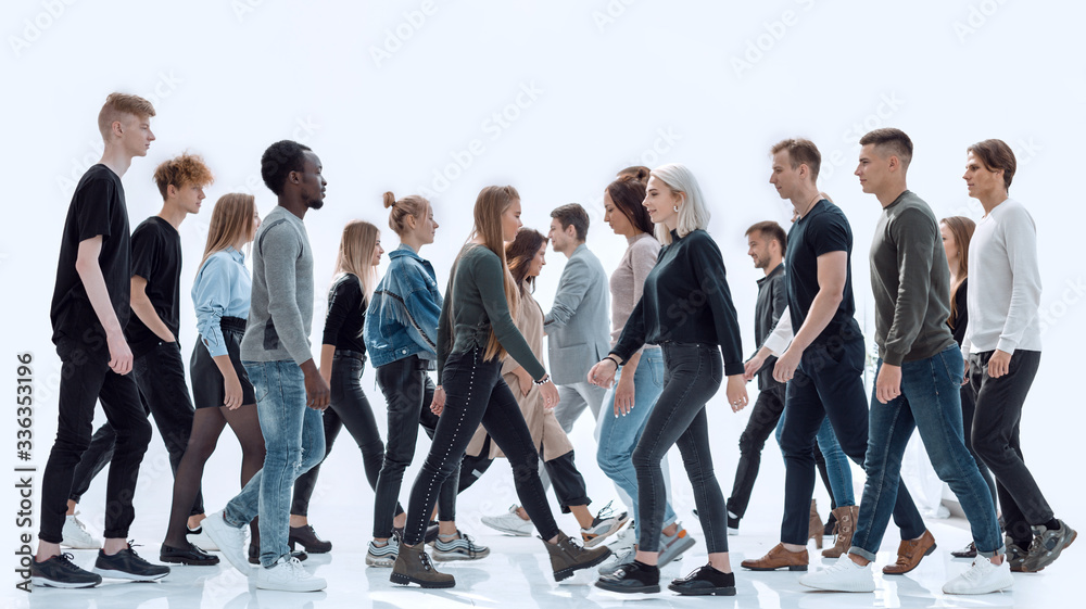 in full growth. groups of young people moving towards each other Stock ...