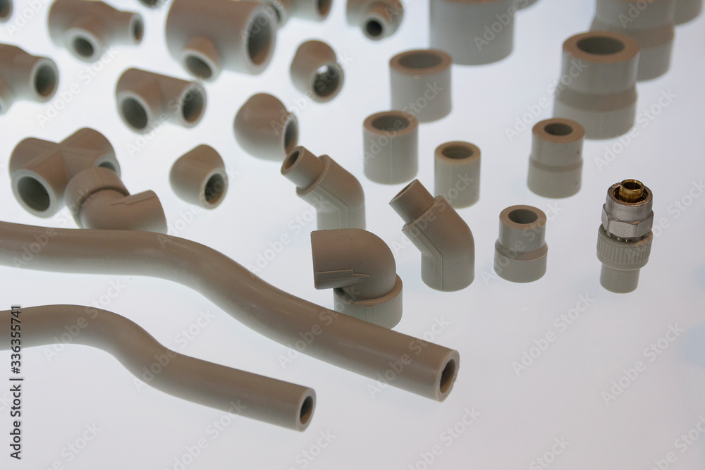 Samples of plastic water pipes on the stand. Industry Stock Photo ...