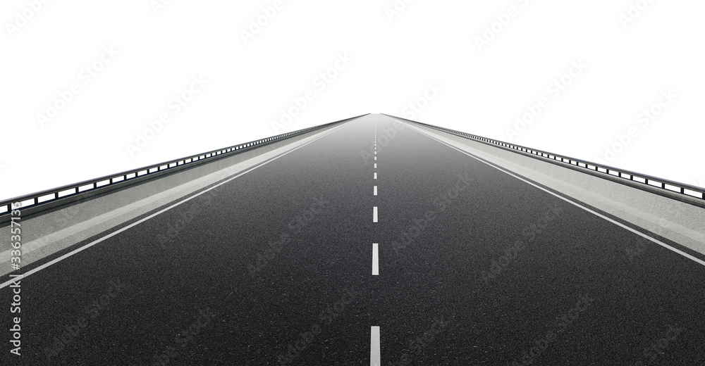 Straight asphalt road , isolated on white background with clipping path ...
