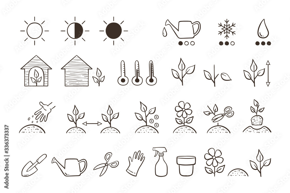 Plant icon set. Collection of icons for descripting the characteristics ...