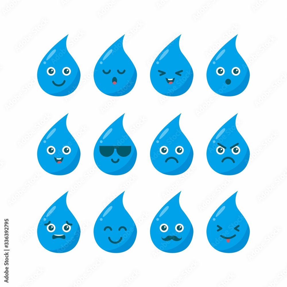 Cute flat blue water character set illustration design, water cartoon ...
