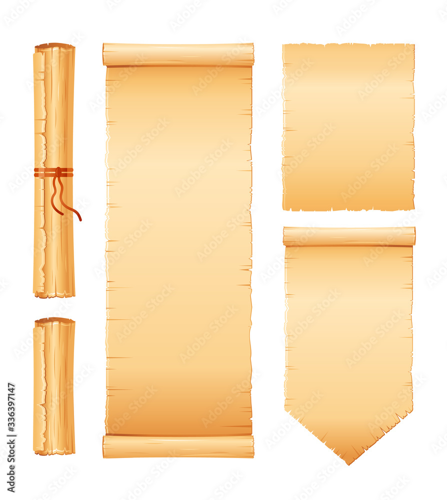 Papyrus scroll set, parchment paper with old texture, vector banner ...