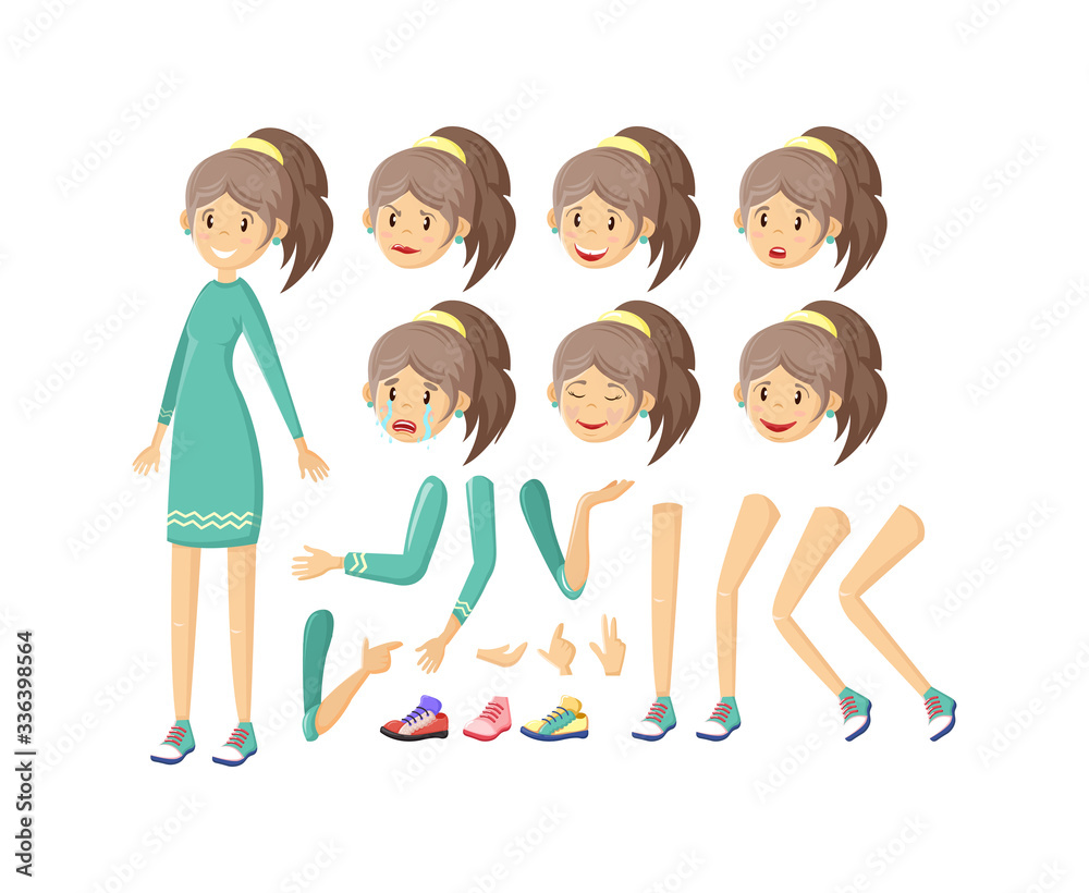 People creation kit, cartoon character constructor. Body parts, face ...