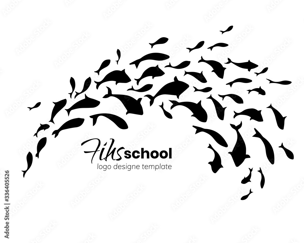 Logo template design with flock of jumping fish. School of fish. Vector ...