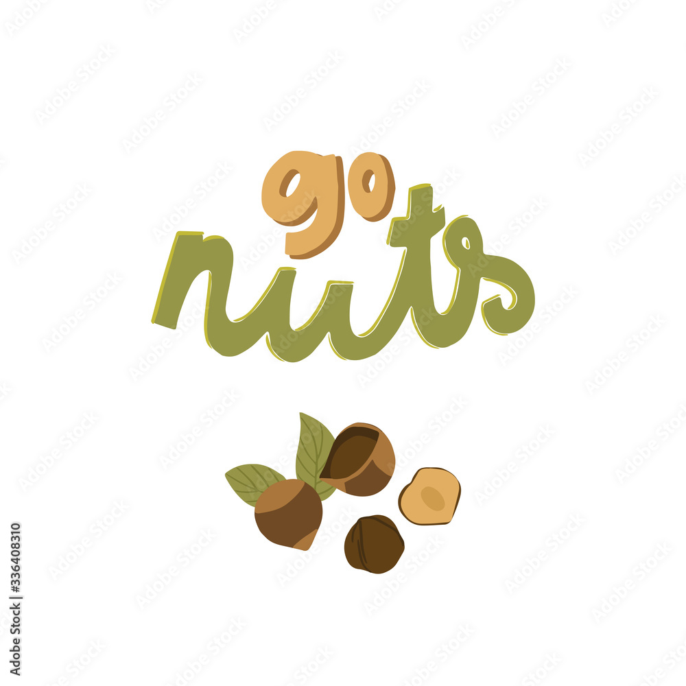 play on words illustration with cute lettering. go NUTS! Cute vector ...