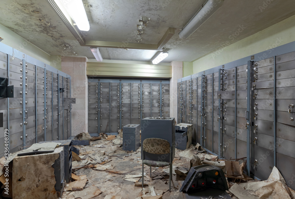 Safe deposit boxes inside a failed bank due to the financial crisis ...