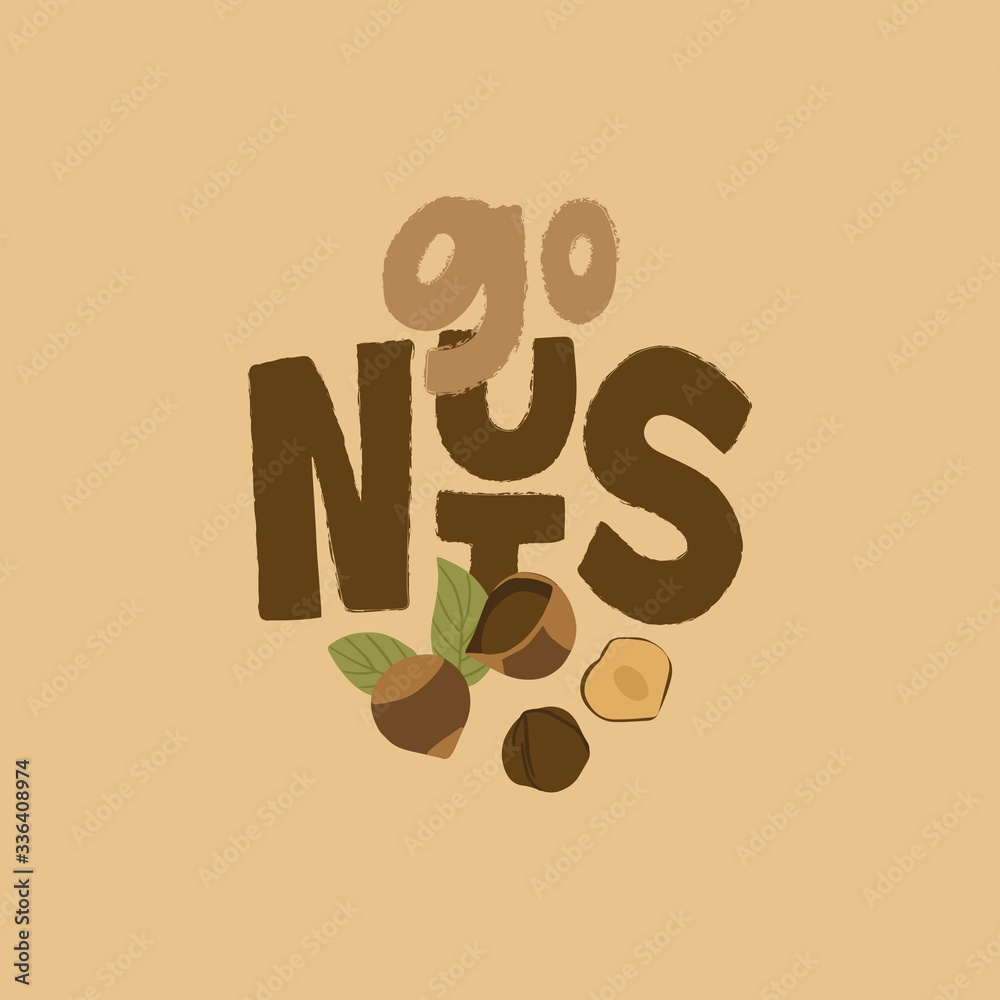 play on words illustration with cute lettering. go NUTS! Cute vector ...