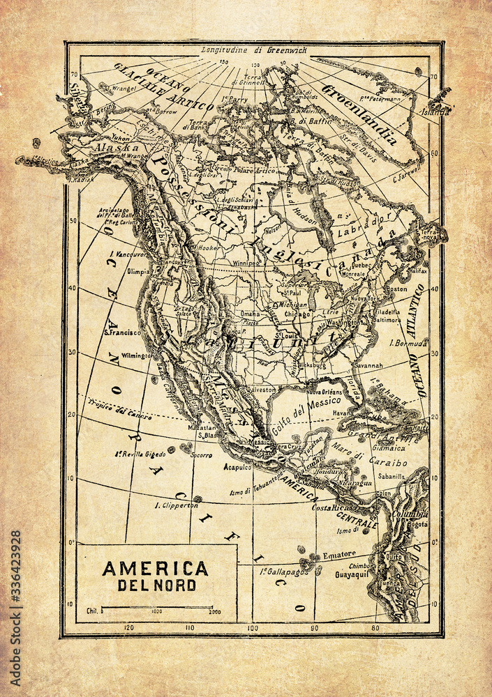 Ancient map of North America and part of Central America and The ...
