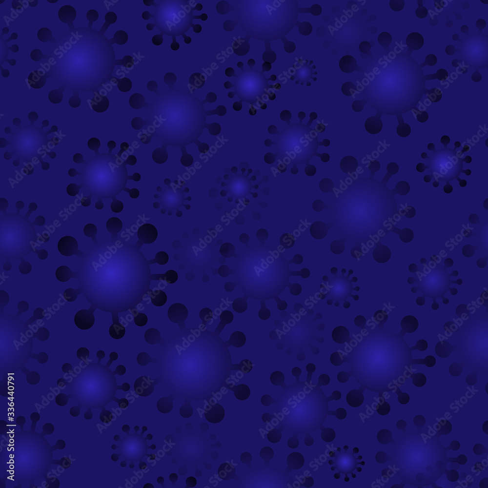 Seamless pattern on the theme of the spread of coronavirus. Blue ...