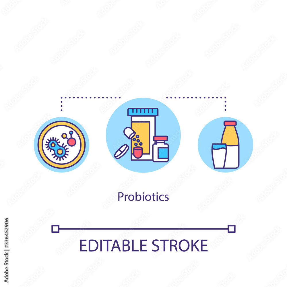 Probiotics concept icon. Live helpful bacteria, food supplement. Human ...