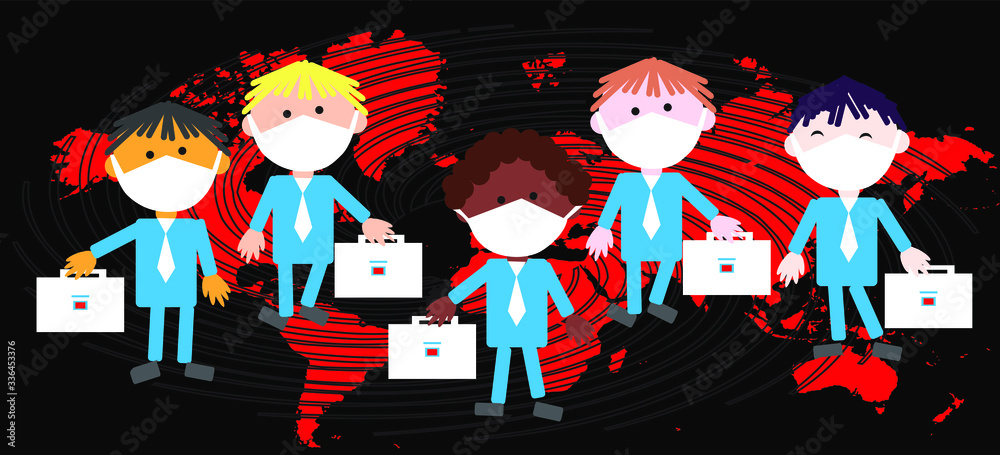 Masked doctors save people from the coronavirus. Red map of the world ...