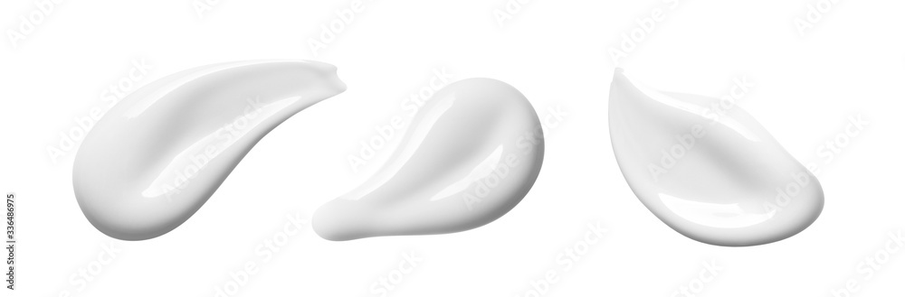 White cosmetic cream texture. Set of lotion swatches isolated on white ...