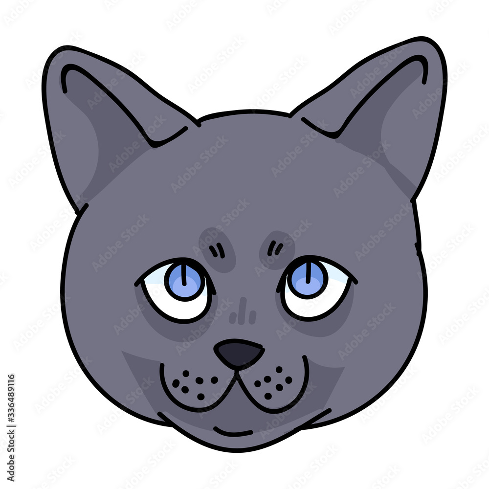 Cute cartoon British shorthair kitten face vector clipart. Pedigree ...
