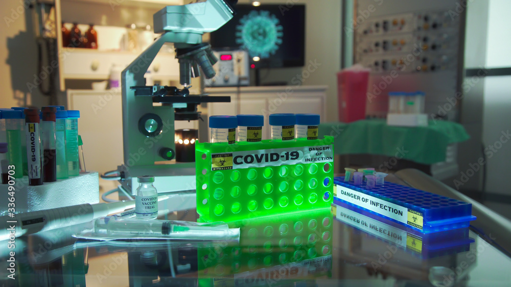 A laboratory scene with various types of equipment and paraphernalia ...