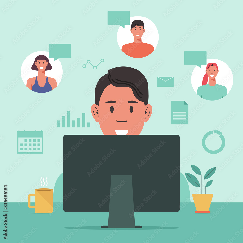 business people online meetings, work from home on computer ...