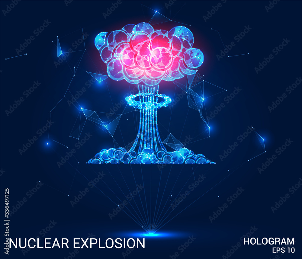 Hologram of a nuclear explosion. A nuclear explosion of polygons ...