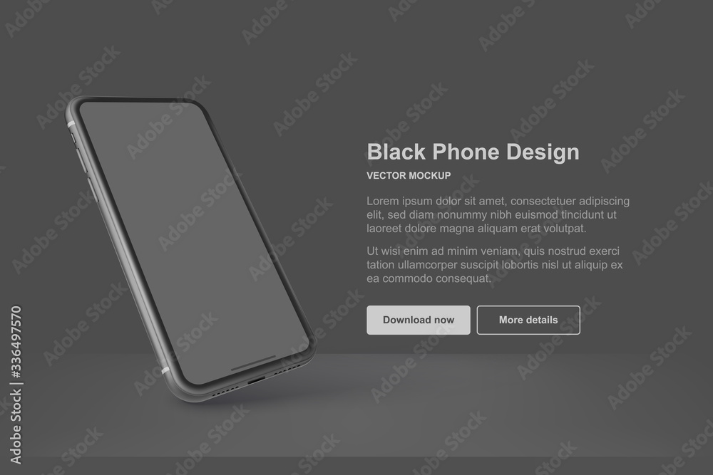 Black vector phone isolated on dark background. Realistic template ...