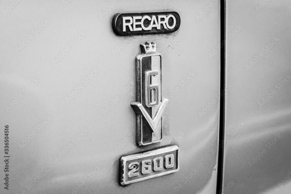 BERLIN, GERMANY - MAY 17, 2014: Emblem Recaro (manufacturer of car ...