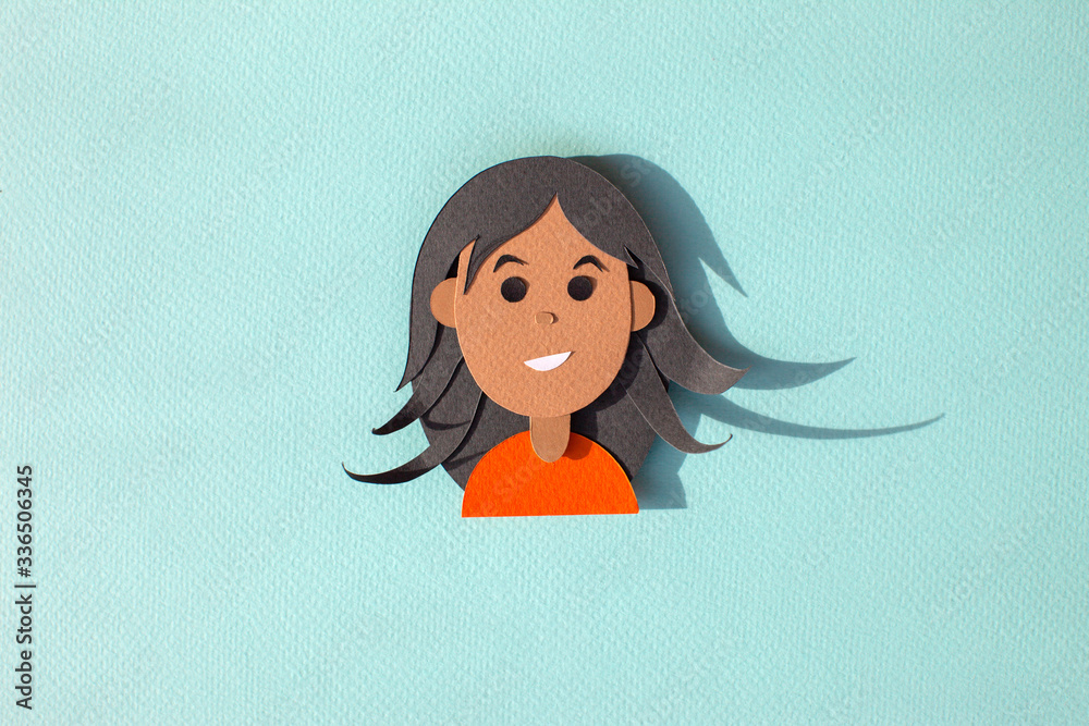 Paper art girl. Handmade flat illustration. Paper cutting. Woman with ...