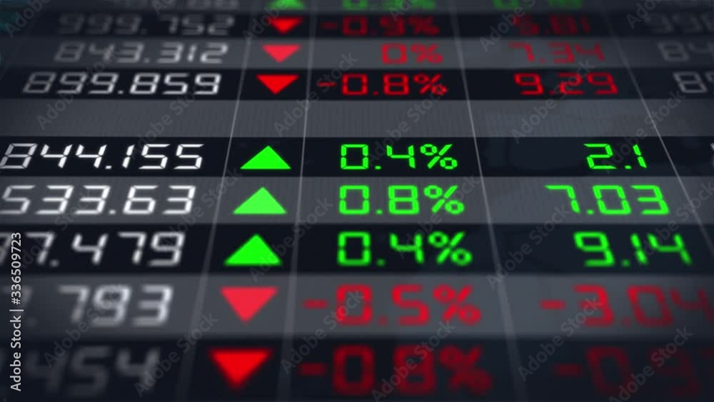 Stock market tickers with digital animation of the evolution of stock ...