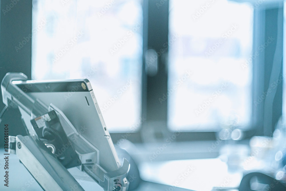 Tablet Computer on blurred laboratory background. future smart ...