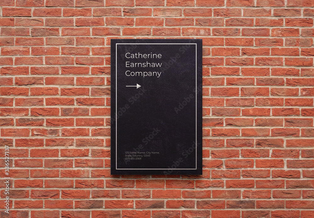 Black Plastic Sign on Brick Wall Mockup Stock Template | Adobe Stock