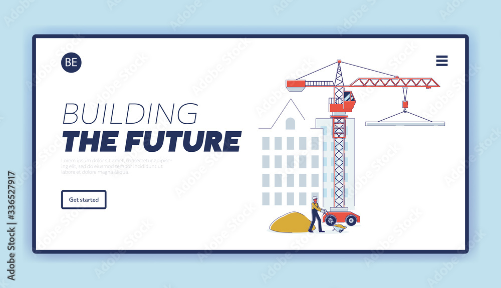 Concept Of Construction. Website Landing Page. Builder Is Carrying ...