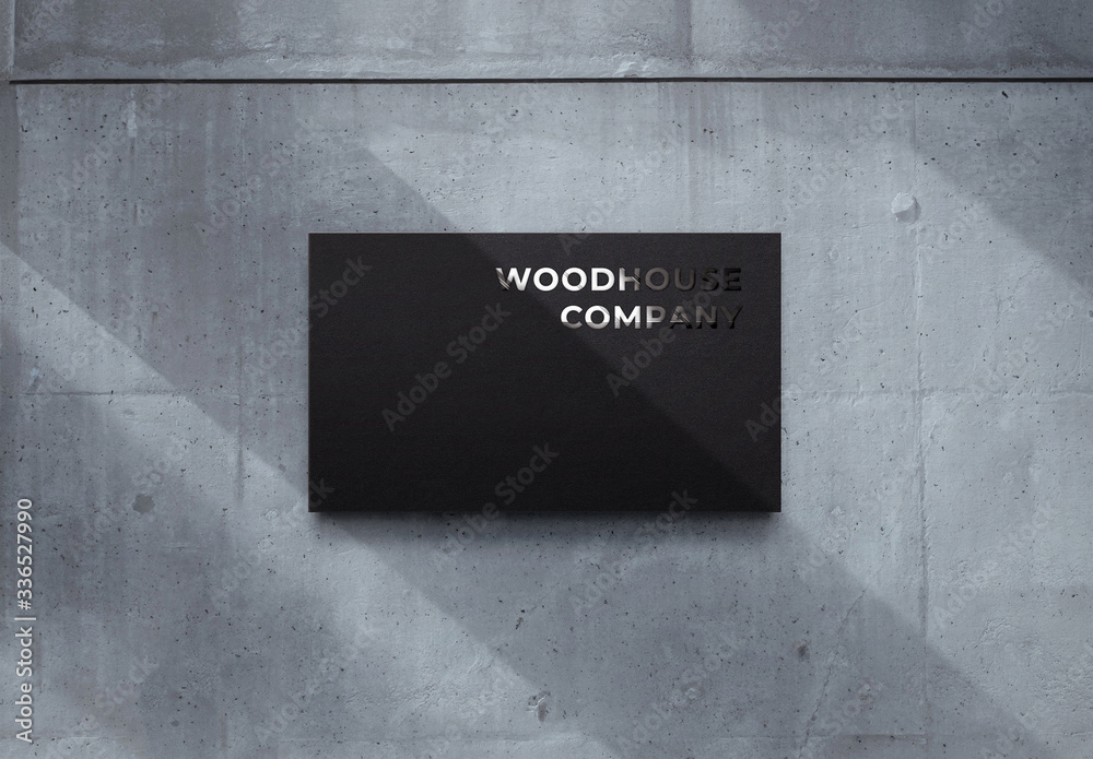 Black Plastic Sign on Concrete Wall Mockup Stock Template | Adobe Stock