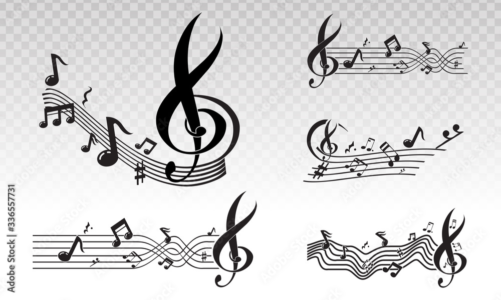 Musical scale symbol or Musical notes on a transparent background ...