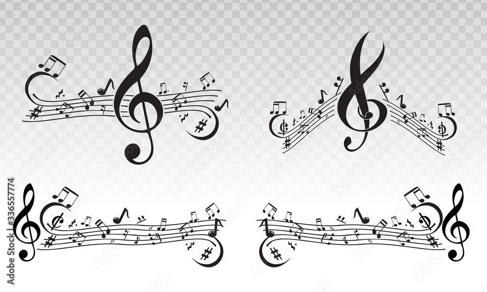 Musical scale symbol or Musical notes on a transparent background ...