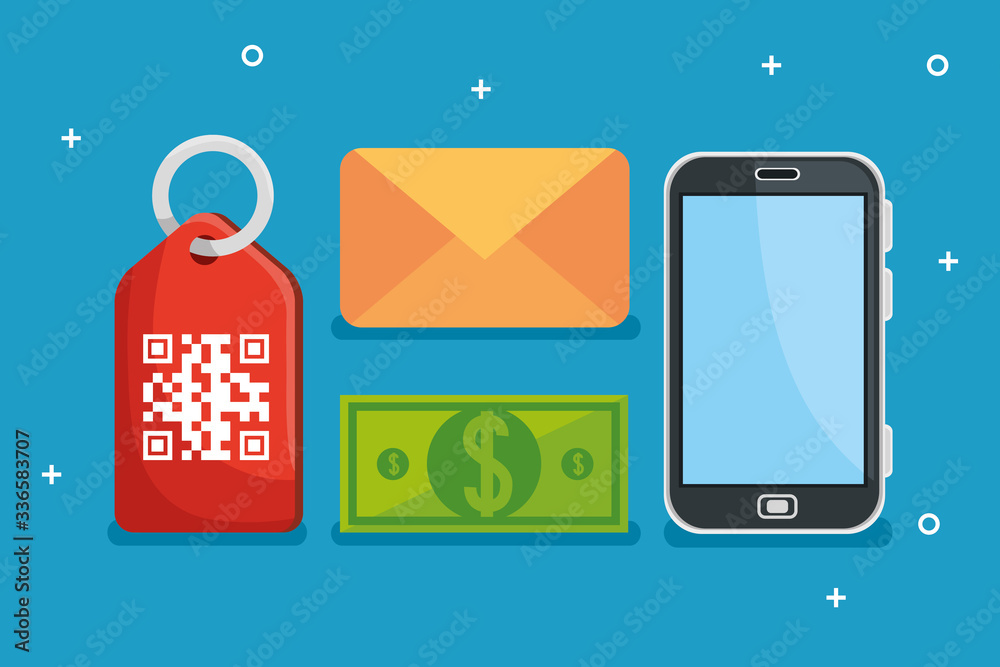 qr code label envelope bill and smartphone design of technology scan ...