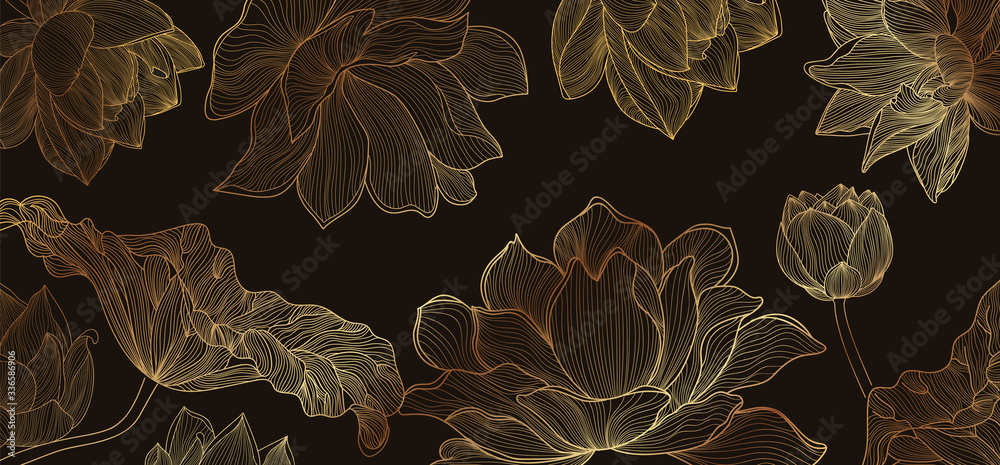 luxury lotus wallpaper design vector, lotus line arts, Golden Lotus ...